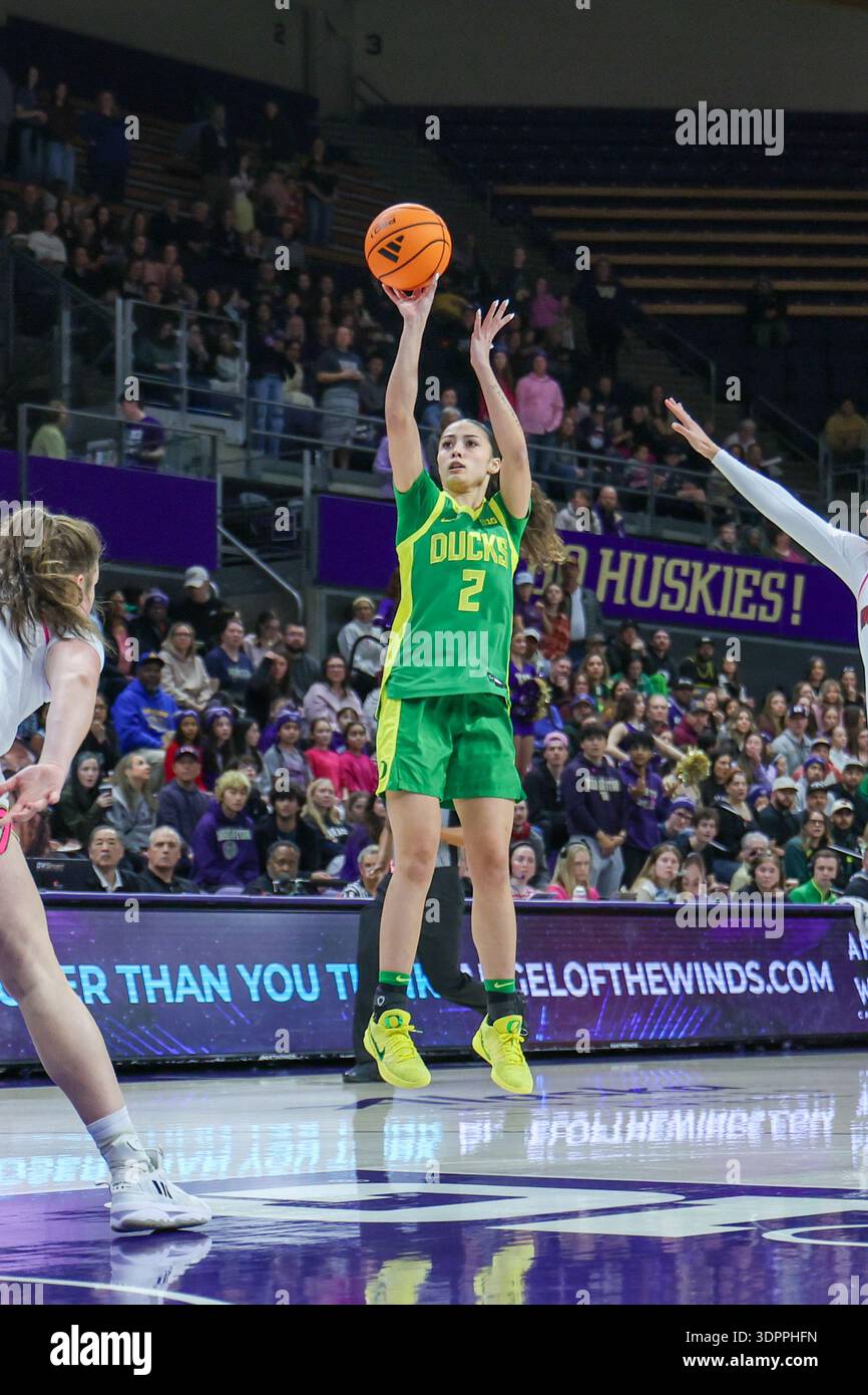 February 15th, 2026: Oregon Ducks guard Katie Fiso (2) hits a mid range ...