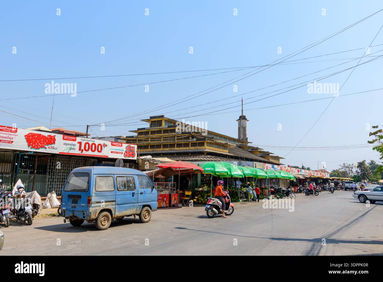 Battambang, Cambodia - February 9, 2020: Street scene showing the ...