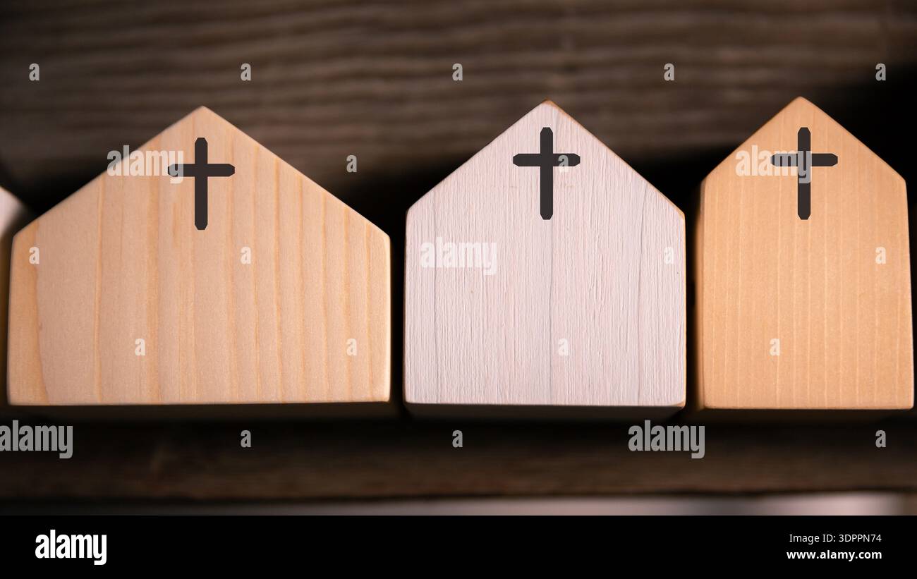 Church with its cross symbolizing Jesus Christ, stands as holy building ...