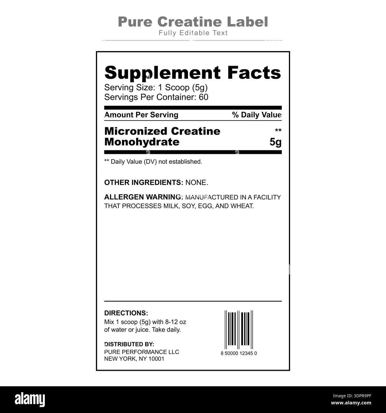 Micronized Creatine Monohydrate Supplement Facts Label Design Vector ...