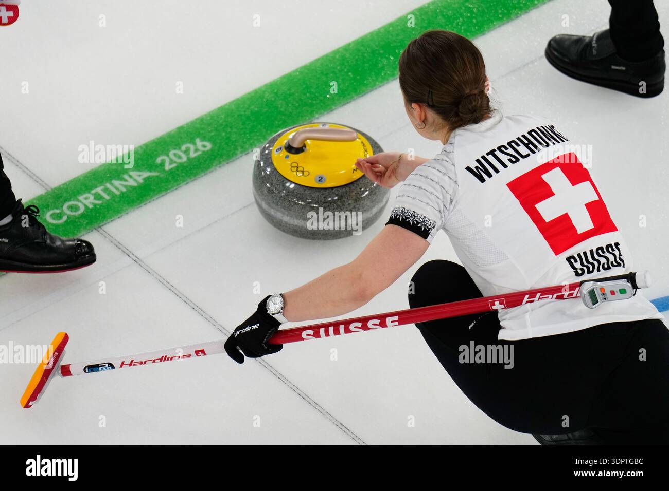 Switzerland's Selina Witschonke delivers the stone during a women's ...