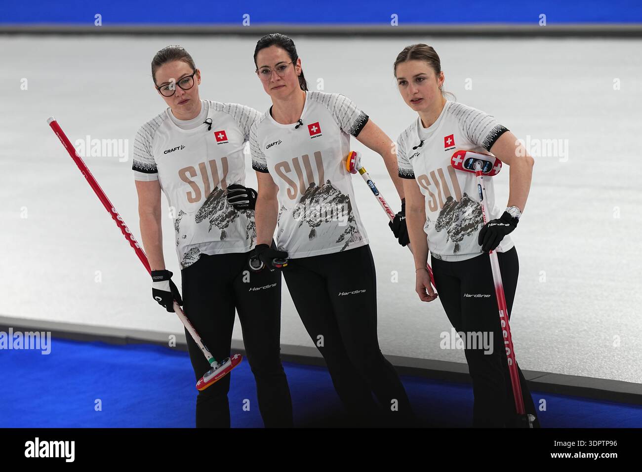 Switzerland's Alina Paetz, Selina Witschonke, and Carole Howald look on ...