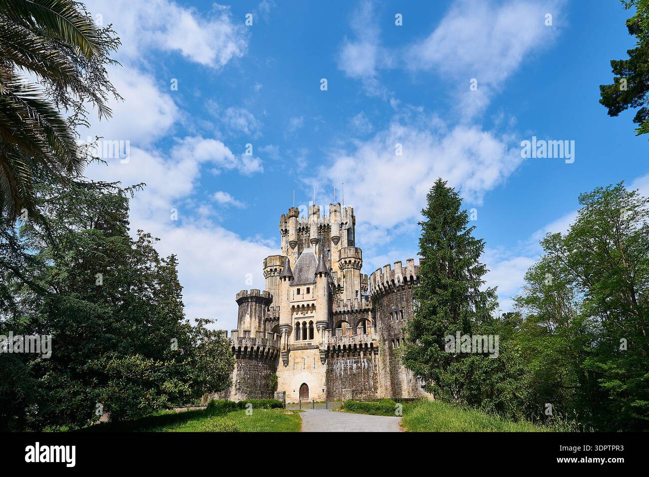 Butron castle, a medieval fortress with neo-gothic architecture, stands ...