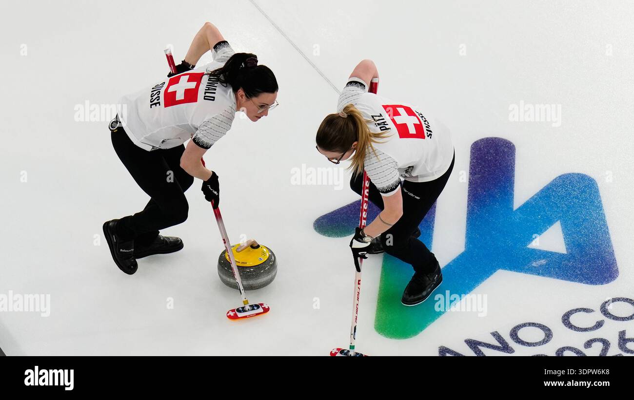Switzerland's Alina Paetz and Carole Howald compete during a women's ...