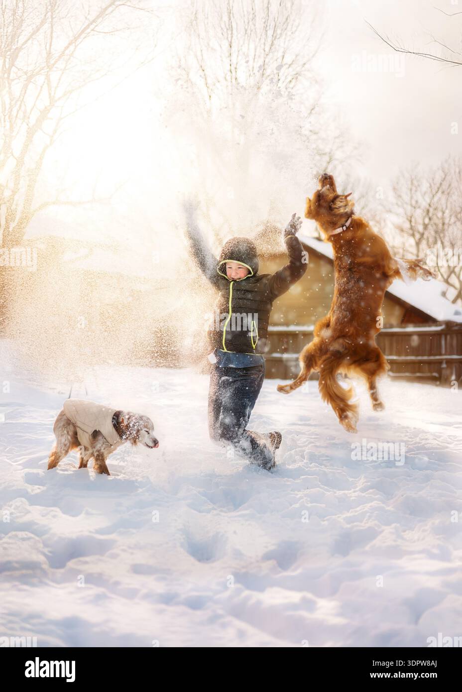 Boy throwing snow two hi-res stock photography and images - Alamy