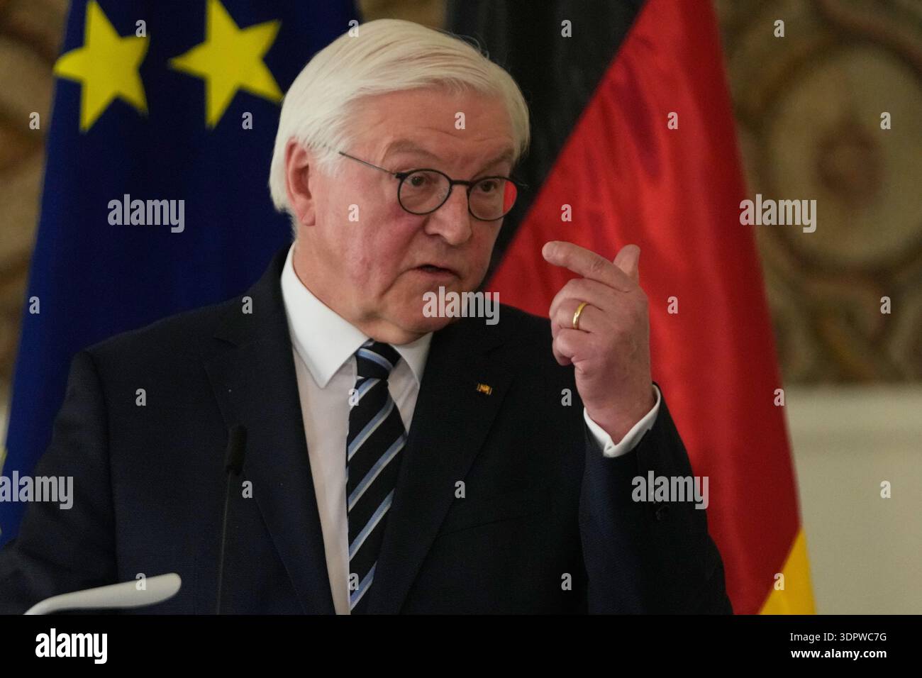 German President Frank-Walter Steinmeier speaks during a joint press ...