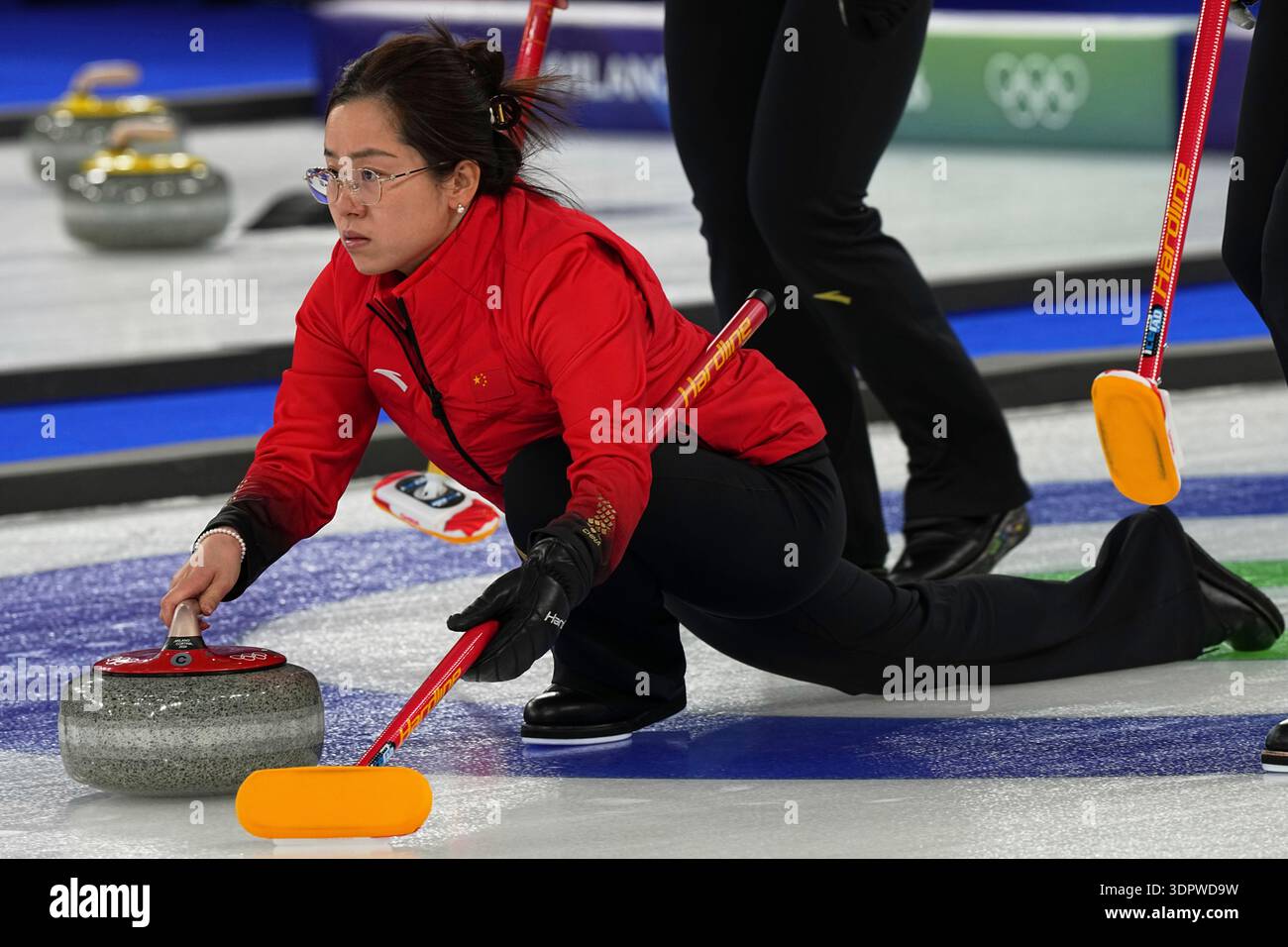 China's Wang Rui in action during the women's curling round robin ...