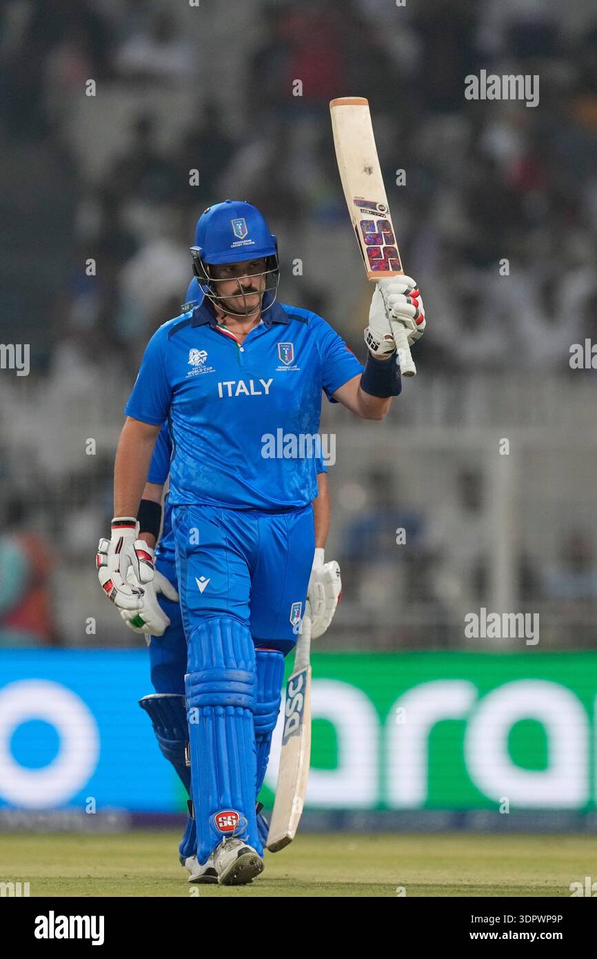 Italy's Benjamin Manenti celebrates his fifty runs during the T20 World ...