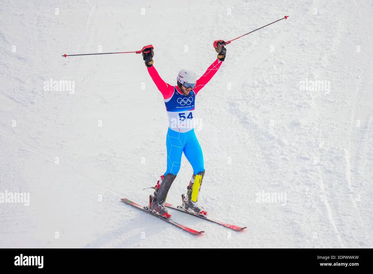Bormio, Italy 20260216. Matthieu Osch from Luxembourg celebrates during ...