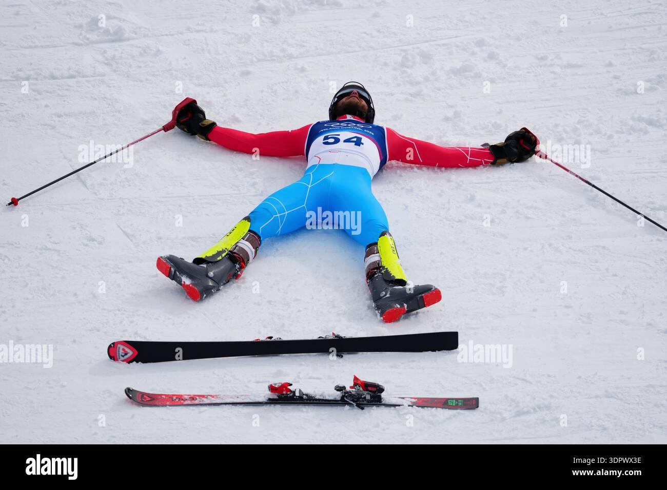 Luxembourg's Matthieu Osch celebrates at the finish area of an alpine ...