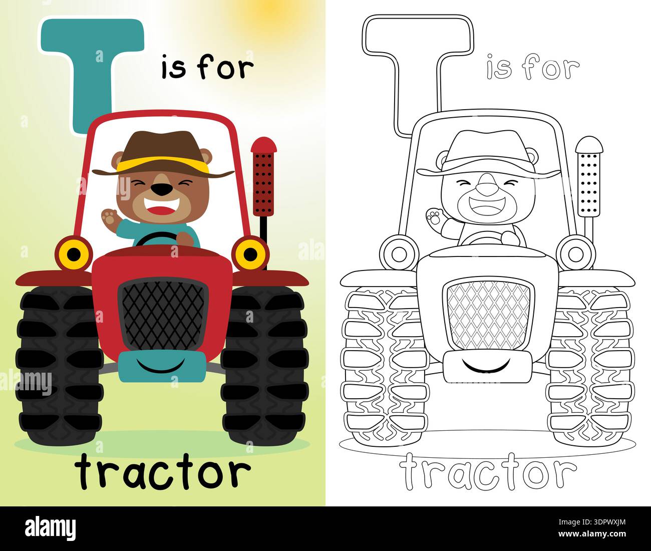 Child driving tractor coloring page hi-res stock photography and images ...