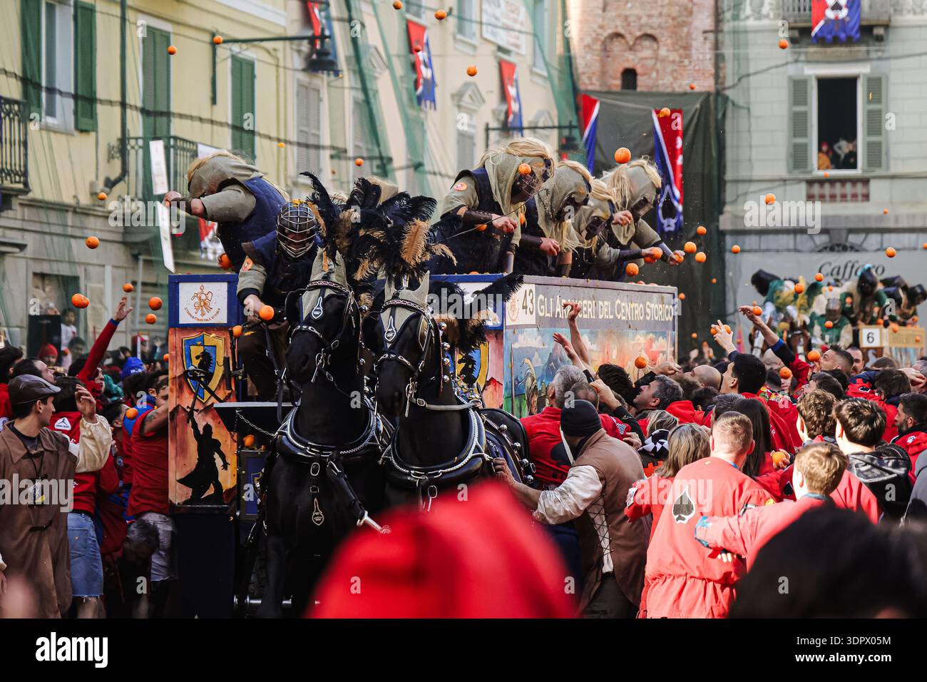 Ivrea, Italy. 15th Feb, 2026. Ivrea, The Battle of the Oranges during ...