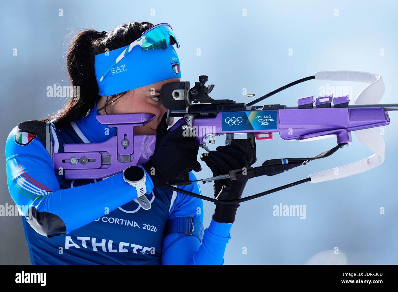 Rebecca Passler, of Italy, participates in a biathlon training session ...
