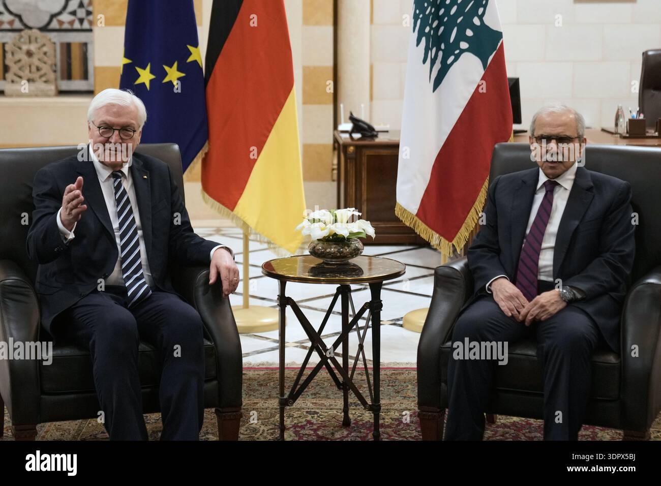 Lebanese Prime Minister Nawaf Salam, right, meets with German President ...