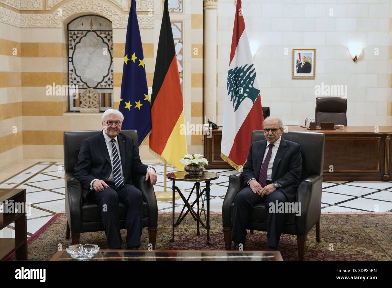 Lebanese Prime Minister Nawaf Salam, right, meets with German President ...