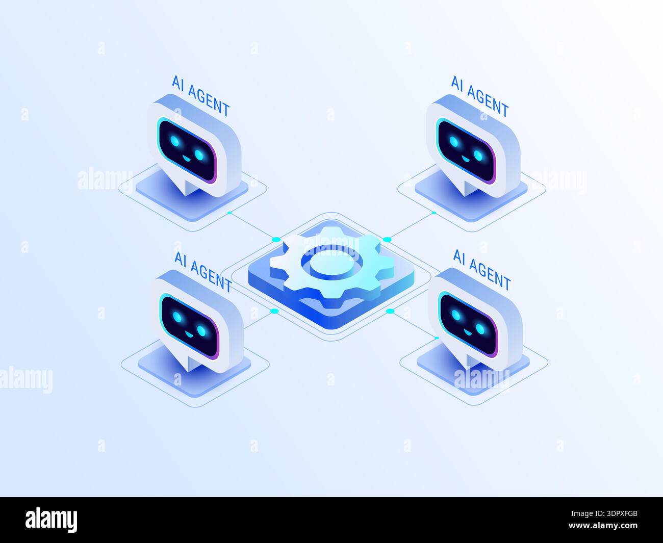 Agentic AI workflow diagram with multi agent system connected - white ...
