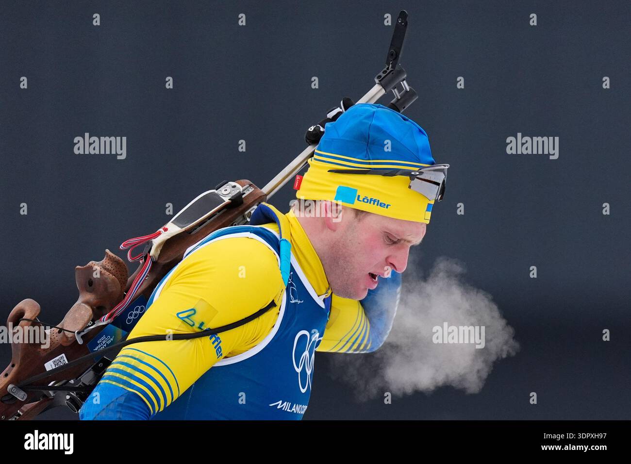 Anton Dudchenko, of Ukraine, participates in a biathlon training ...
