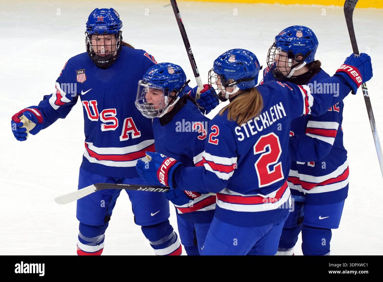 United States' Cayla Barnes (3) is congratulated after scoring a goal ...