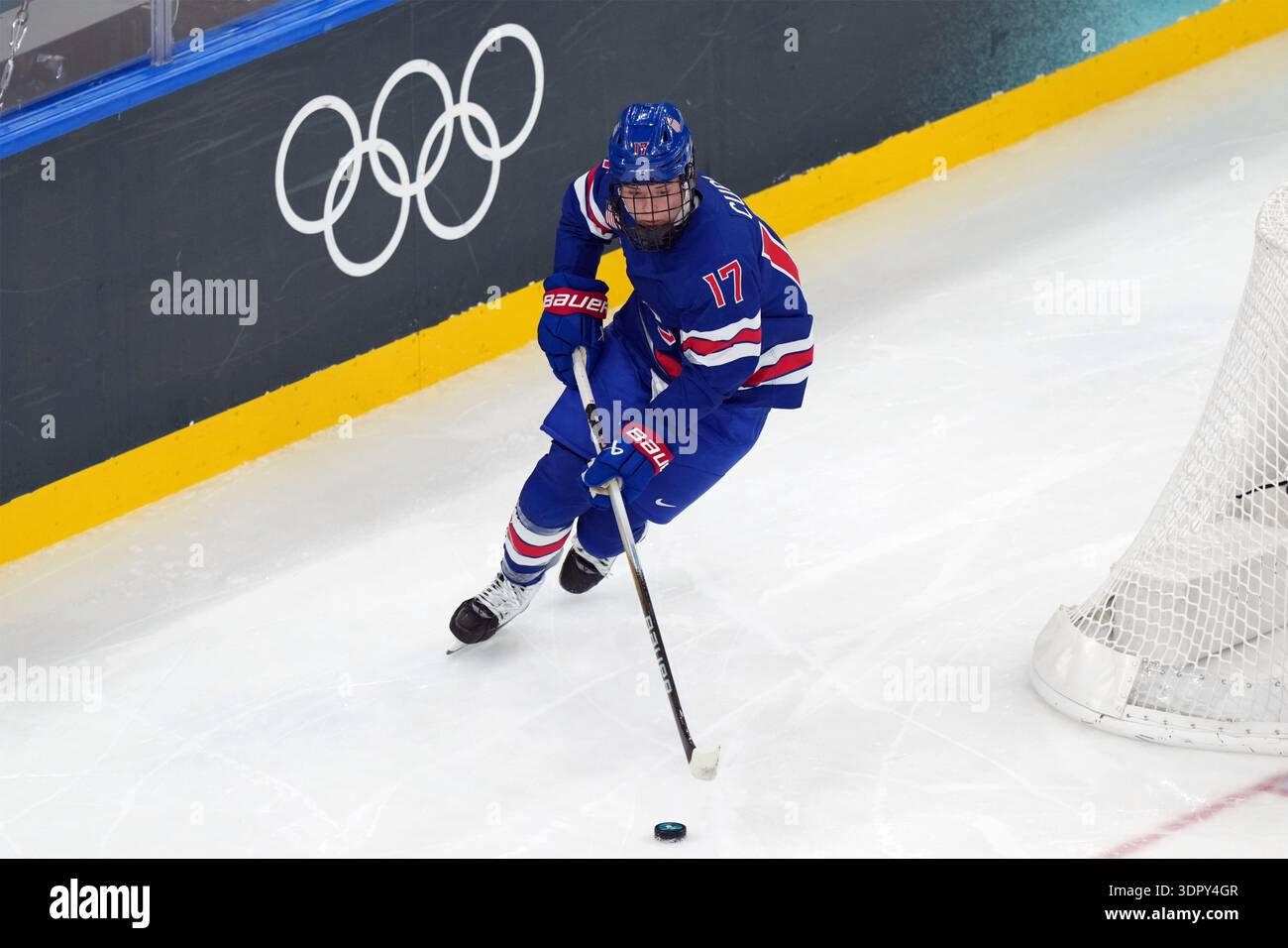 United States' Britta Curl moves the puck against Sweden during the ...