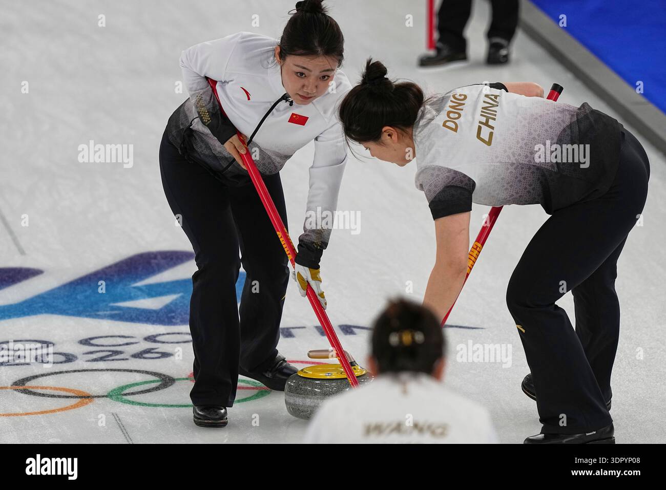 China's Wang Rui, Han Yu, and Dong Ziqi in action during the women's ...