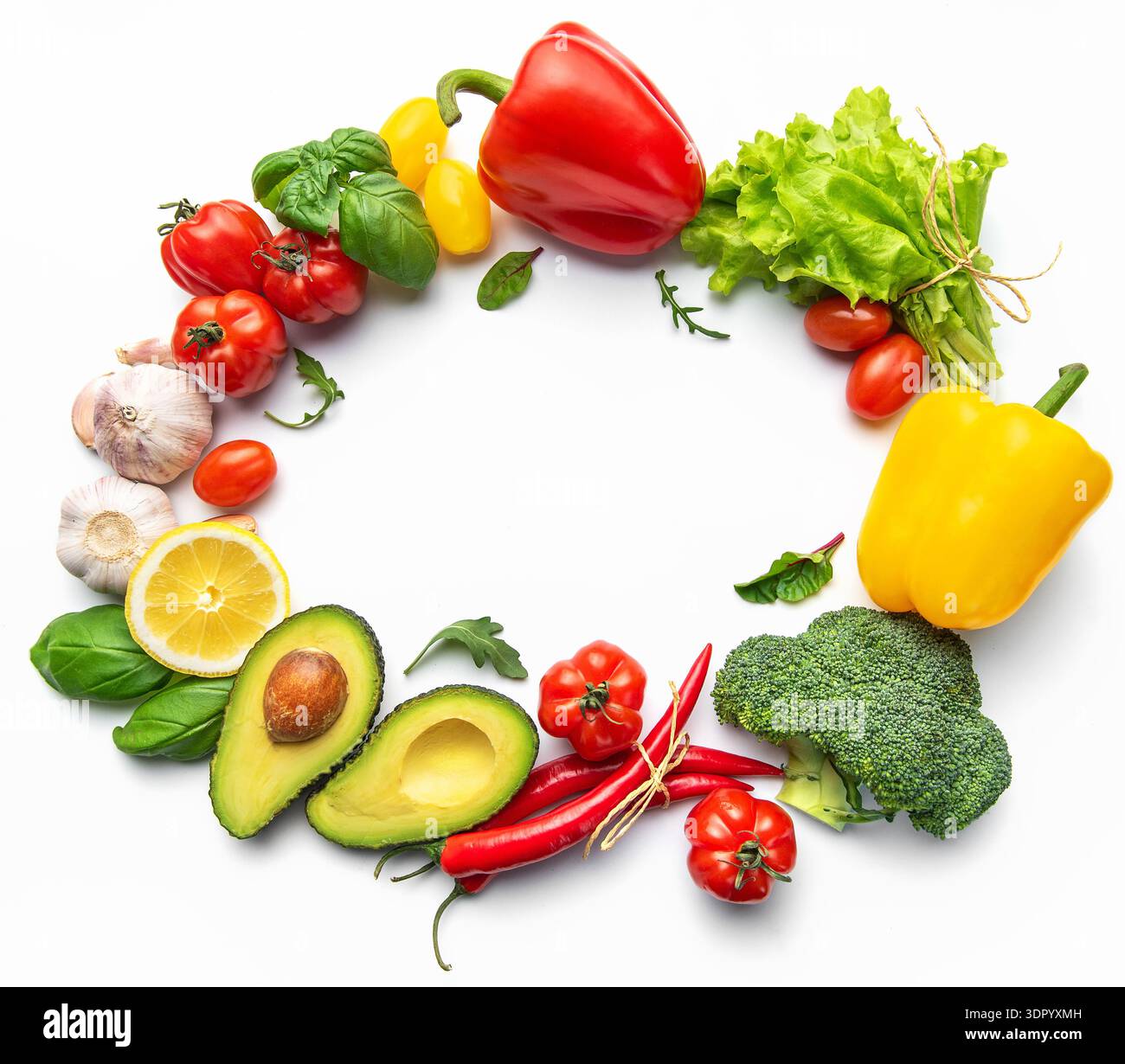 Circular frame fresh vegetables herbs hi-res stock photography and ...