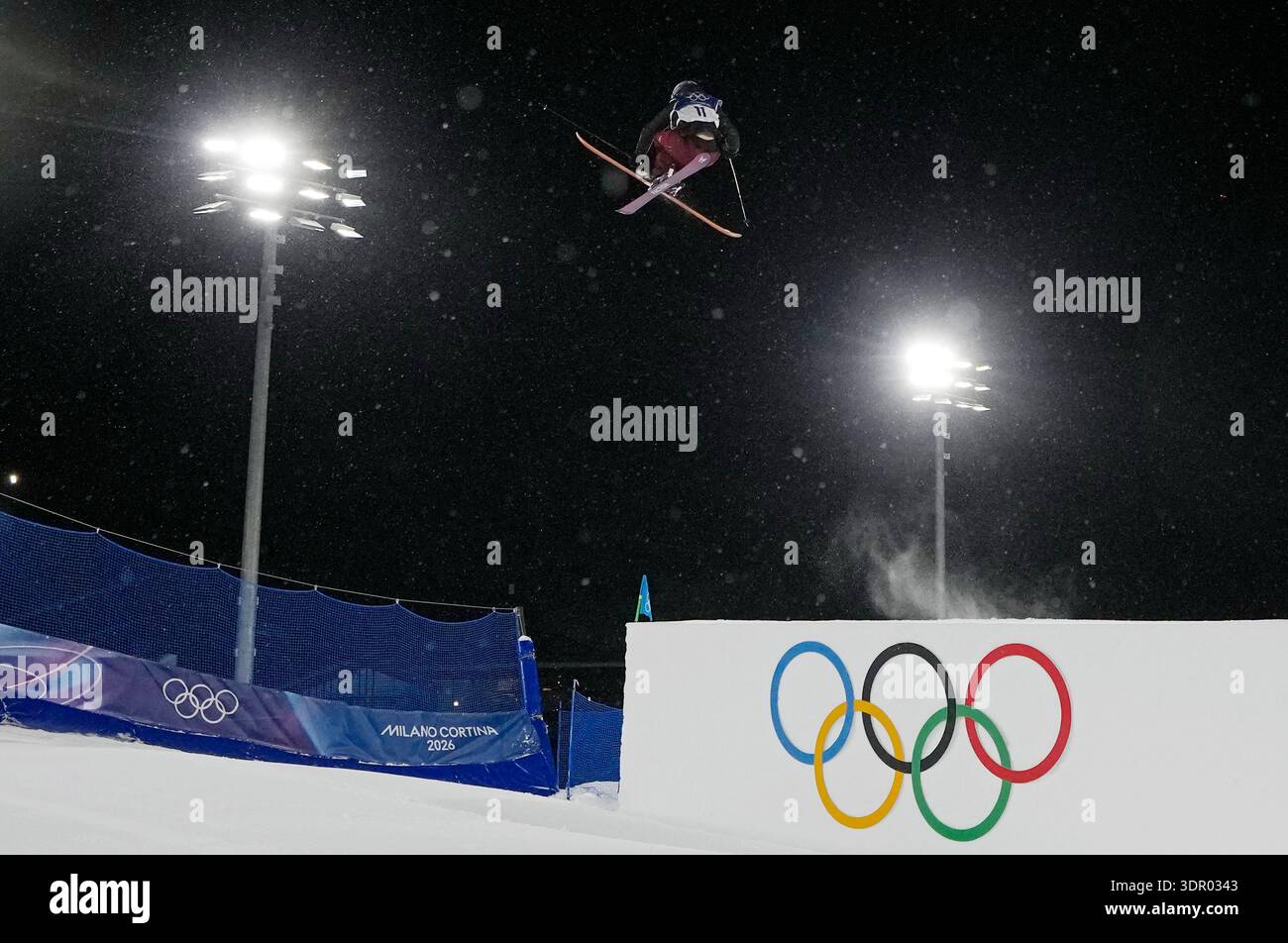 Naomi Urness of Canada takes a practice jump during warmups for the ...