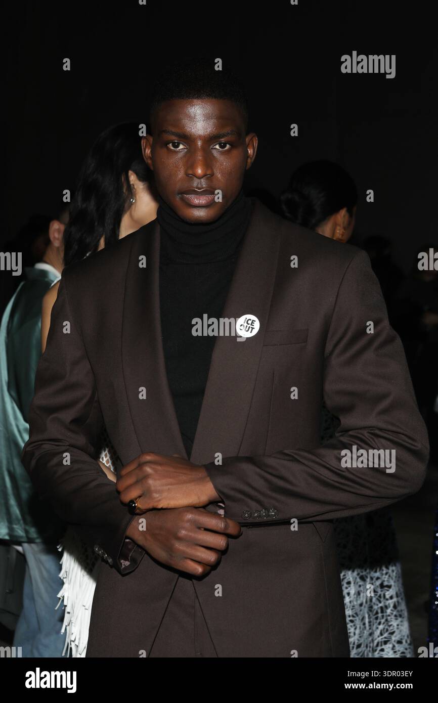 Model wearing Veejay Floresca designs during the Veejay Floresca NYFW ...