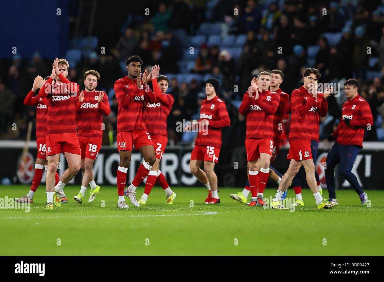 Middlesbrough players warm up before the Coventry City v Middlesbrough ...