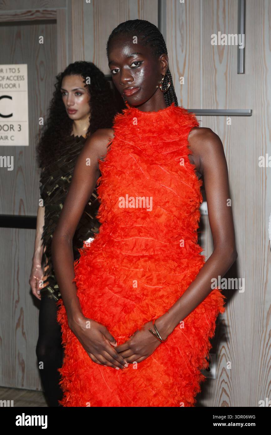 Model wearing Veejay Floresca designs during the Veejay Floresca NYFW ...