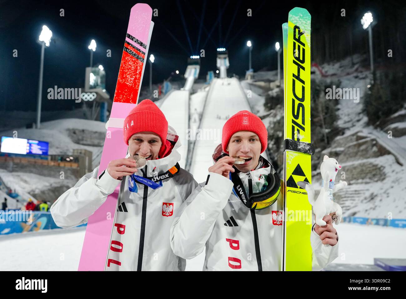 Silver medalists Pawel Wasek and Kacper Tomasiak, of Poland, pose after ...