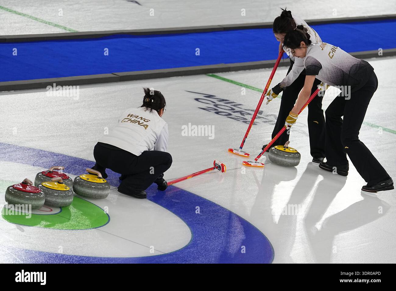 China's Wang Rui, Han Yu, Jiang Jiayi, in action during the women's ...