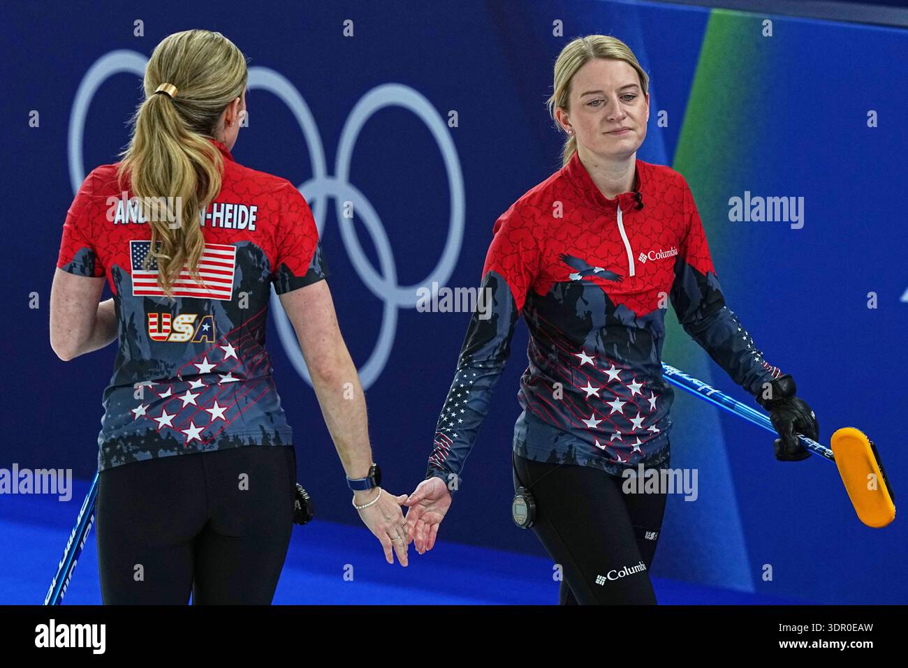 United States' Cory Thiesse and Taylor Anderson-Heide gesture as they ...