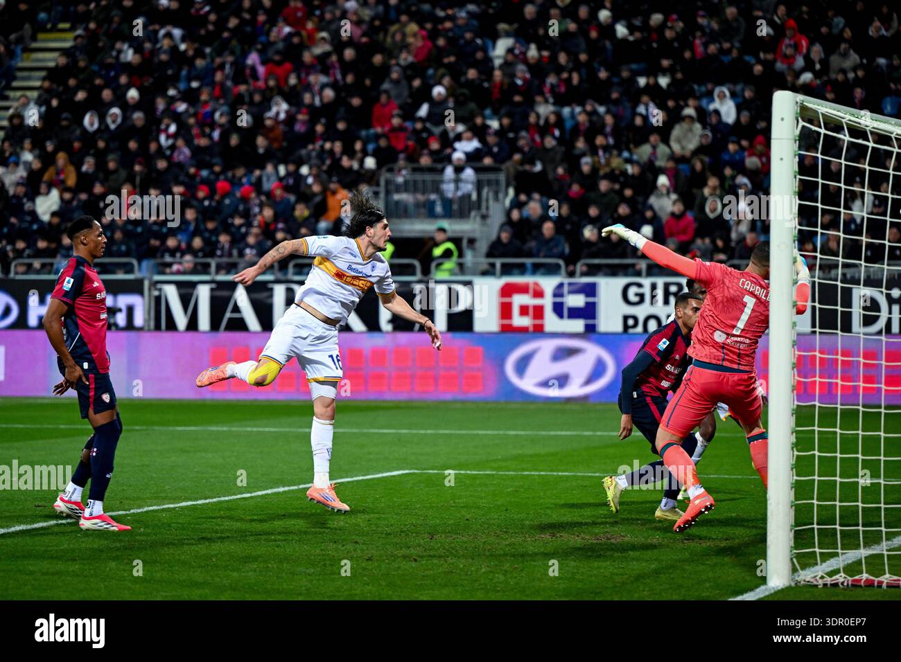 Lecce's Omri Gandelman scores a goal during the Serie A soccer match ...