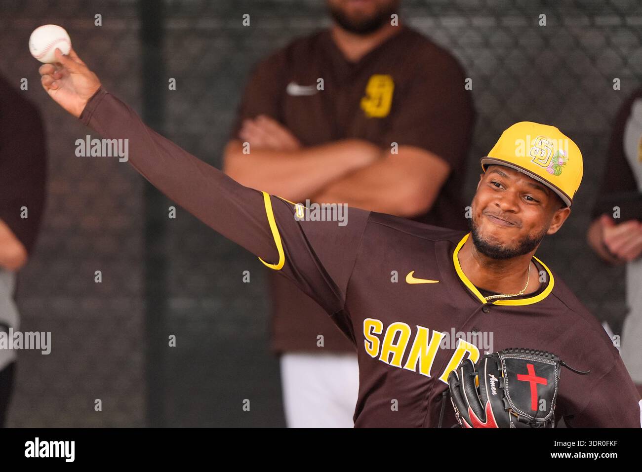 San Diego Padres pitcher Daison Acosta throws during spring training ...