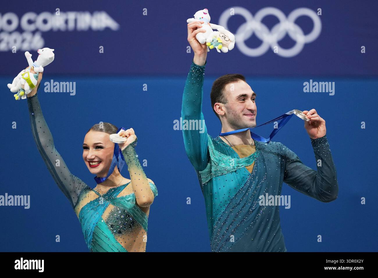 Silver medalists Anastasiia Metelkina and Luka Berulava of Georgia ...