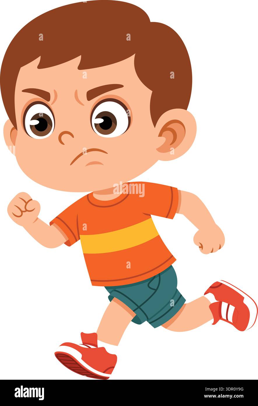 Determined Boy Running with Clenched Fists Flat Cartoon Character Stock ...