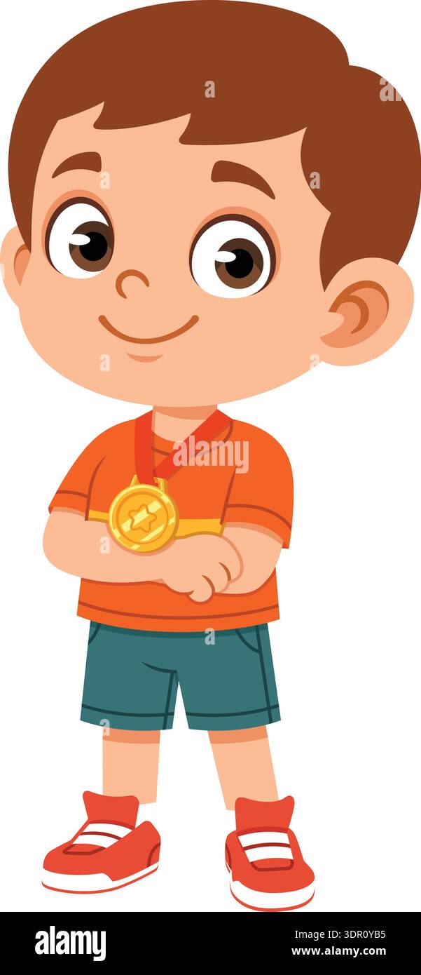 Proud Boy Wearing Medal Flat Cartoon Character Stock Vector Image & Art ...