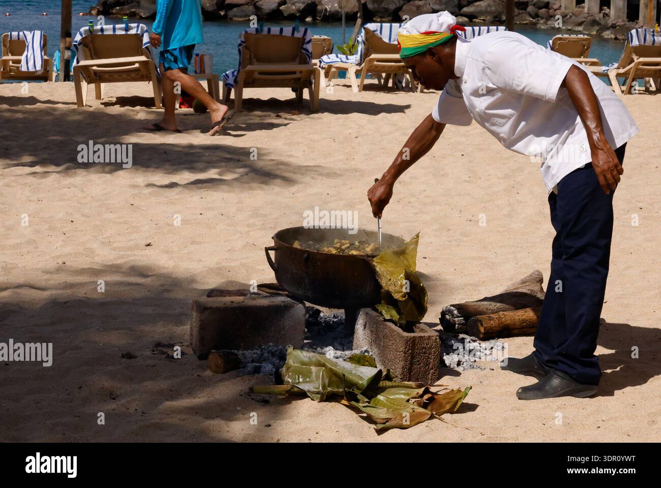 Chief cooking on beach for Independence Day at Sandals , Grenada on ...