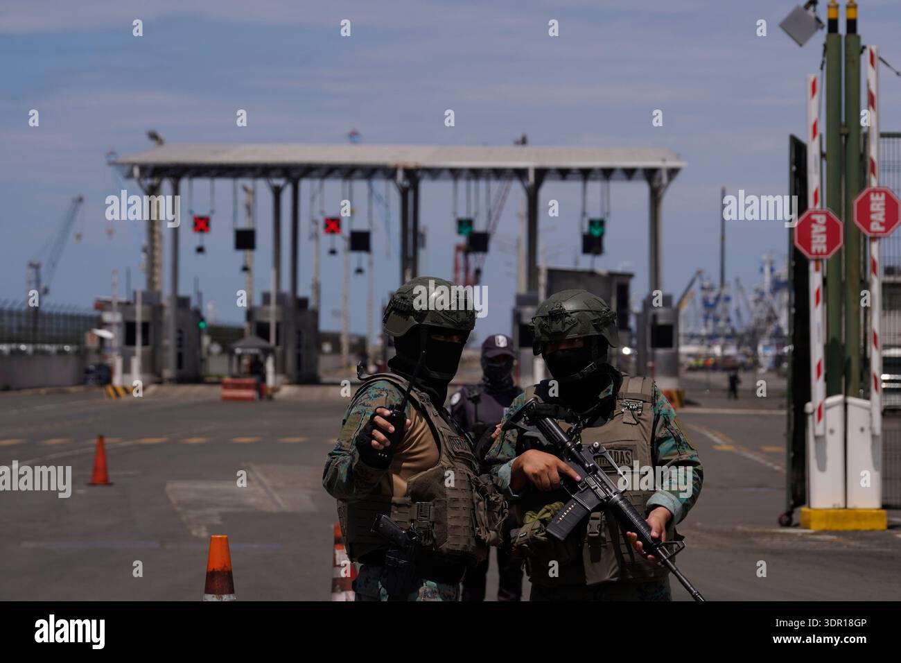 Soldiers guard the Port of Manta, during heightened security in the ...