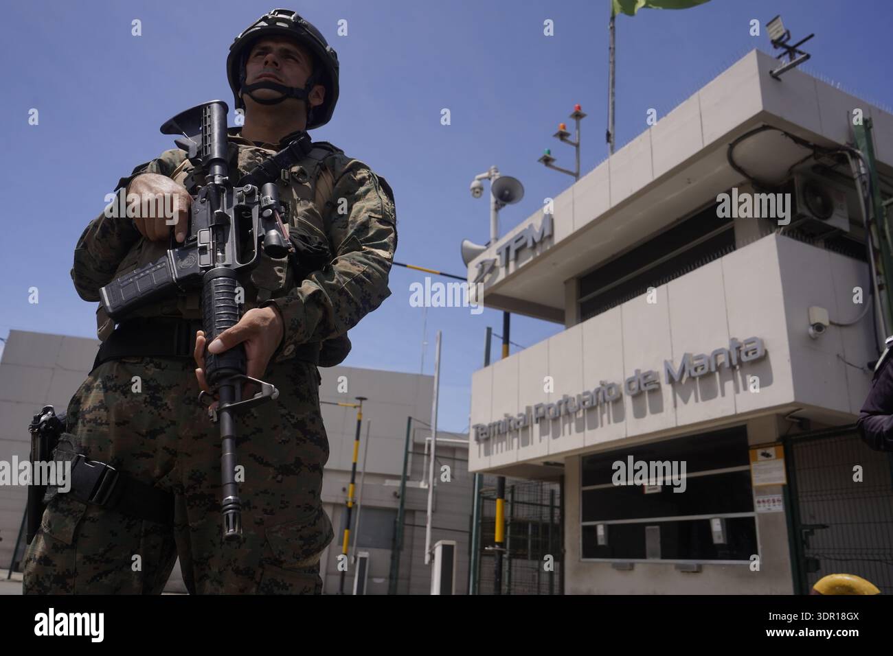 Soldiers guard the Port of Manta, as part of heightened security in the ...
