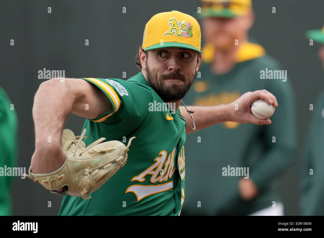 Athletics pitcher Ben Bowden works out during spring training baseball ...