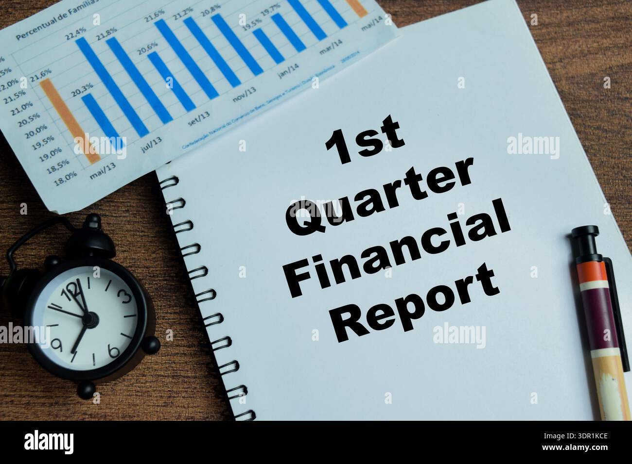 Concept of 1st quarter financial report write on book isolated on ...