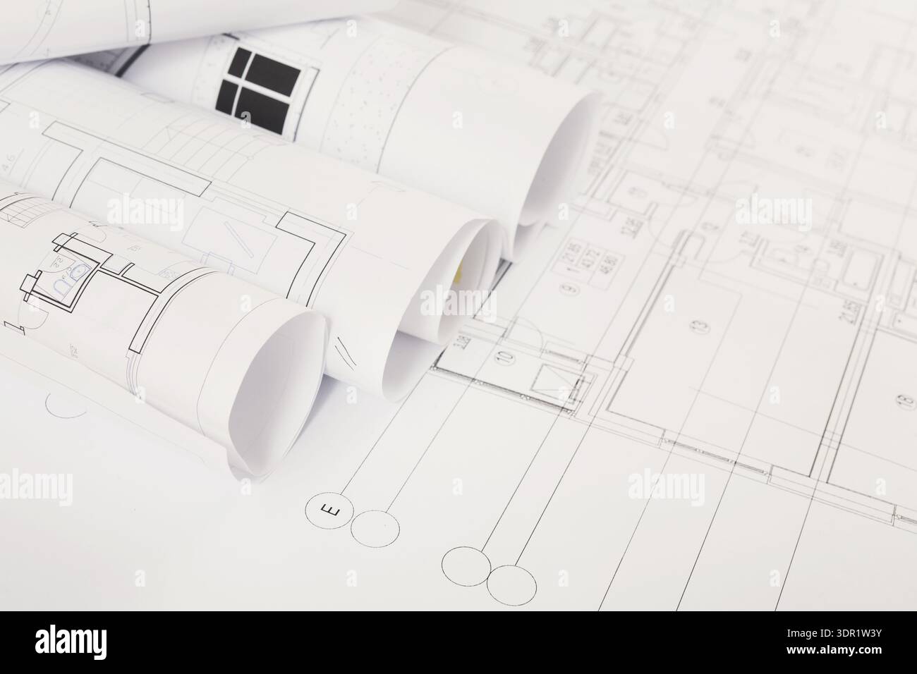 Collection of Rolled Architectural Plans and Drawings for Various ...