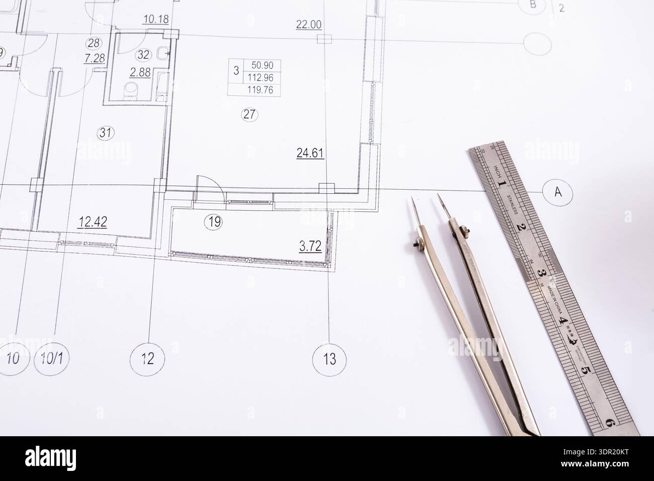 Plan for a Building Layout With Tools and Measurements for Construction ...