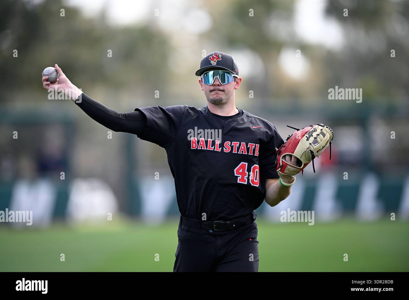 Ball State infielder Tommy Landsnes (40) throws during an NCAA college ...