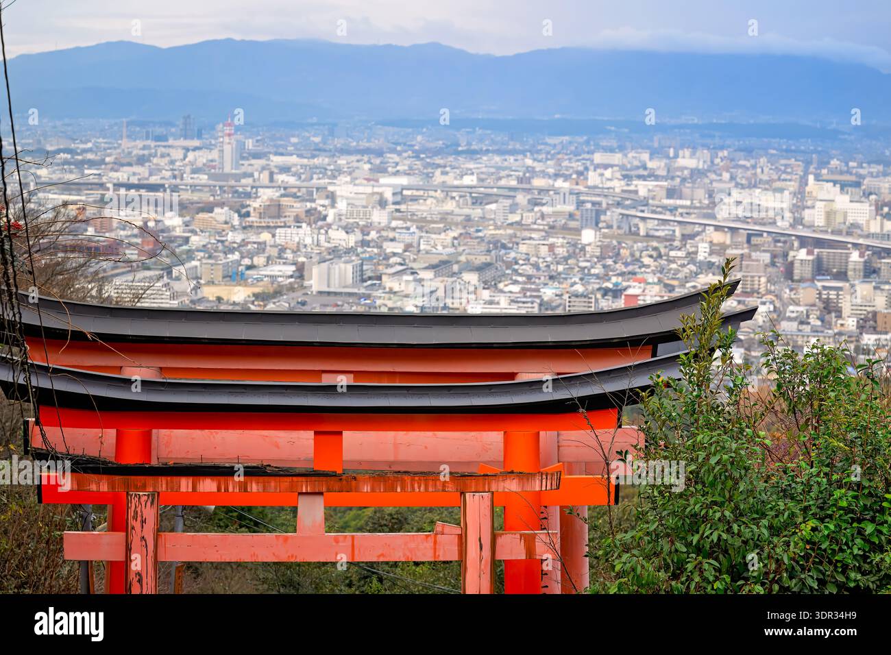 View from top of Mount Inari, iconic city lookout at Kyoto, site of ...