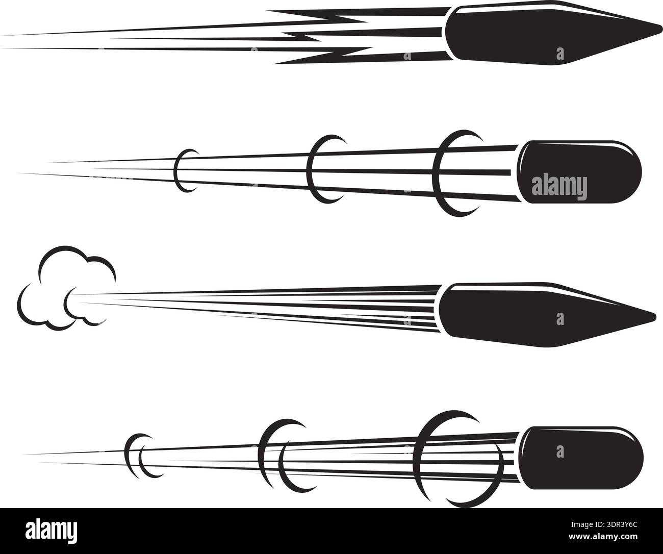 Flying bullet with traces of airflow. War weapon. Ballistic trajectory ...