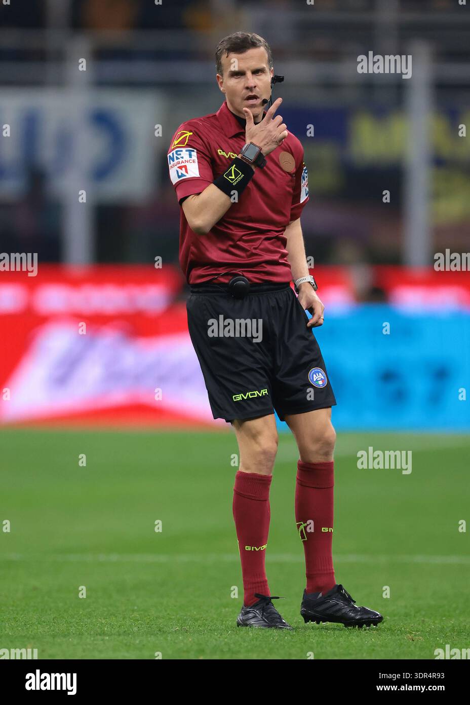 Milan, Italy, 14th February 2026. The Referee Federico La Penna reacts ...