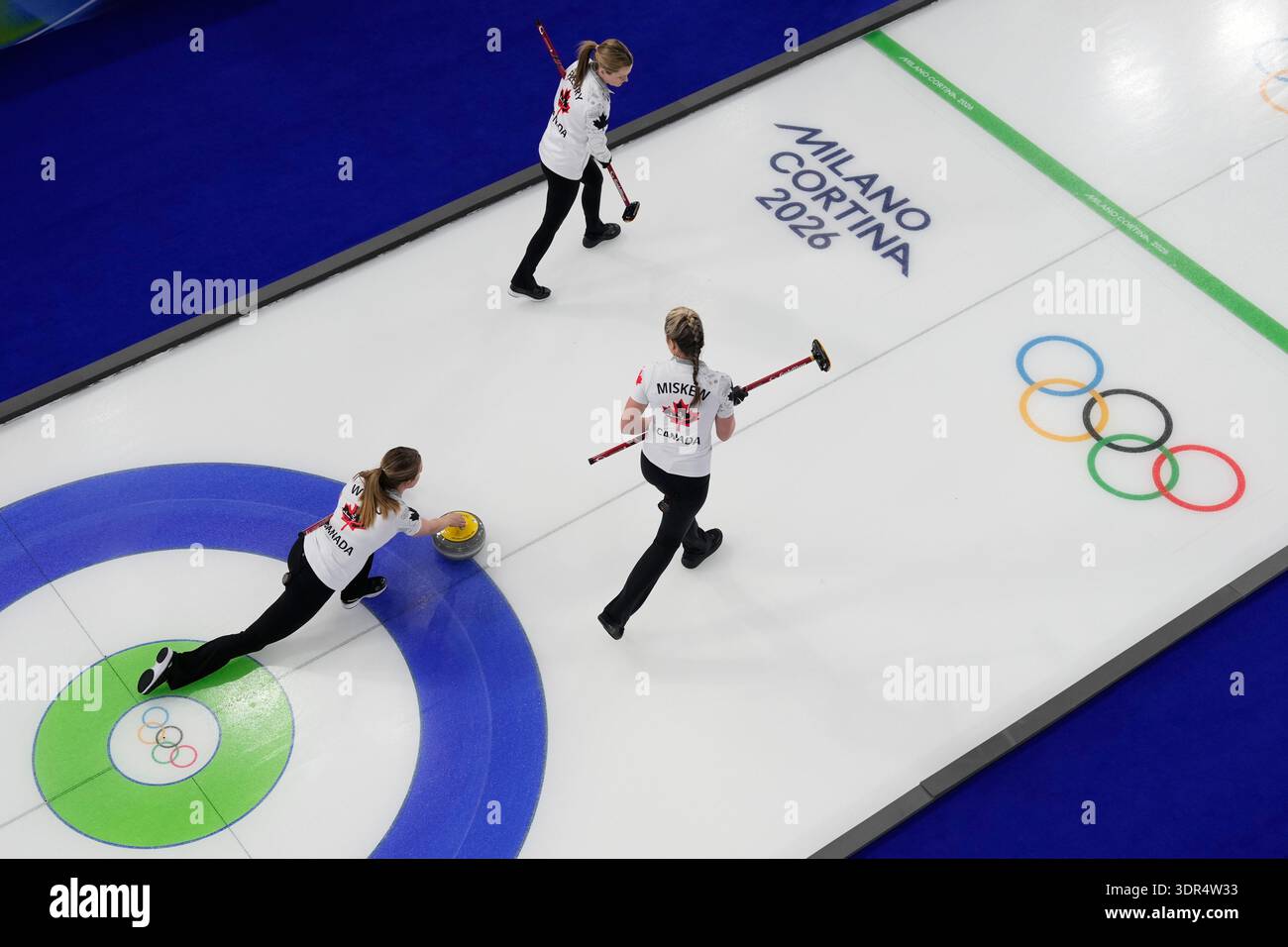 Canada's Emma Miskew, Tracy Fleury and Sarah Wilkes compete during a ...