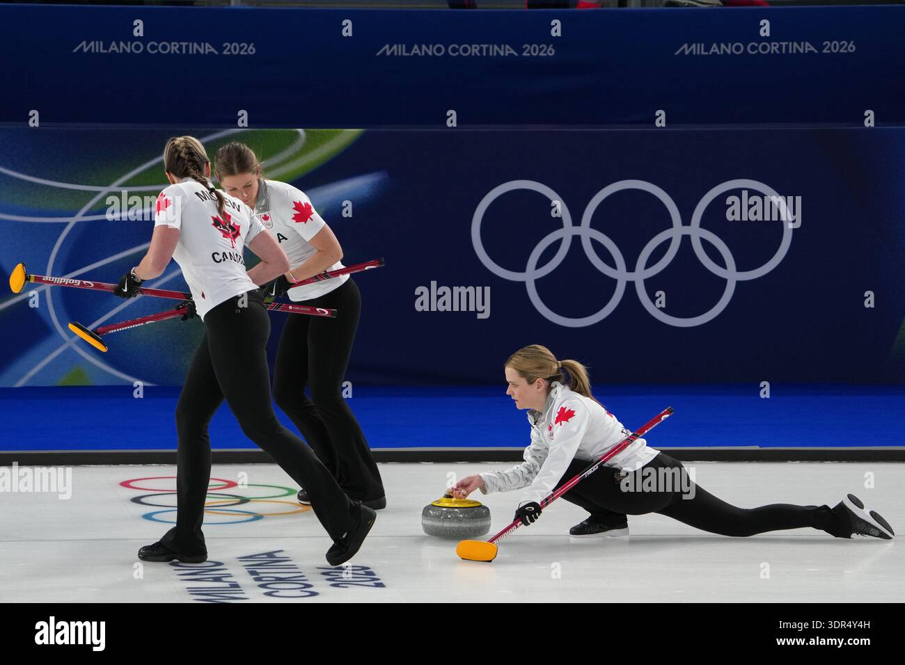 Canada's Tracy Fleury, Sarah Wilkes and Emma Miskew in action during ...
